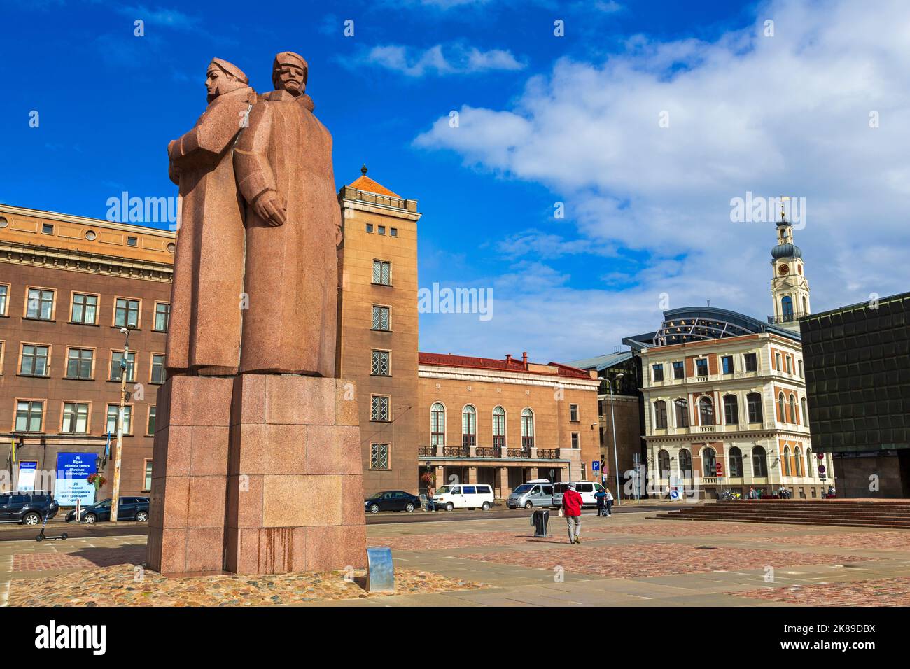 Latvian Riflemen statue, Old Town Riga, Latvia, Europe Stock Photo - Alamy
