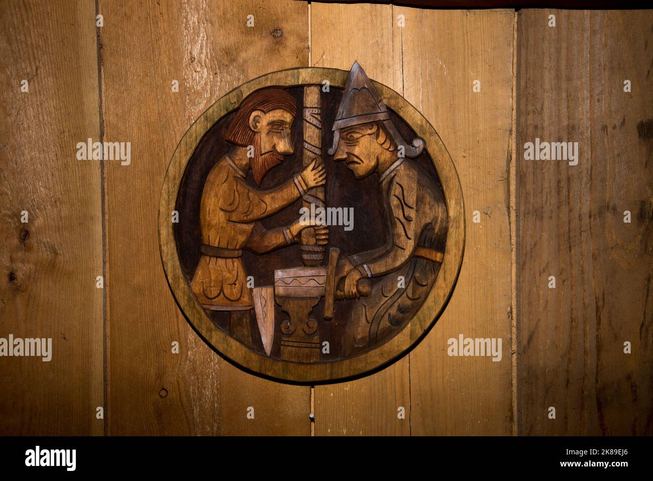 interior of a Viking chieftain's longhouse in Borg on Vestvågøya island ...