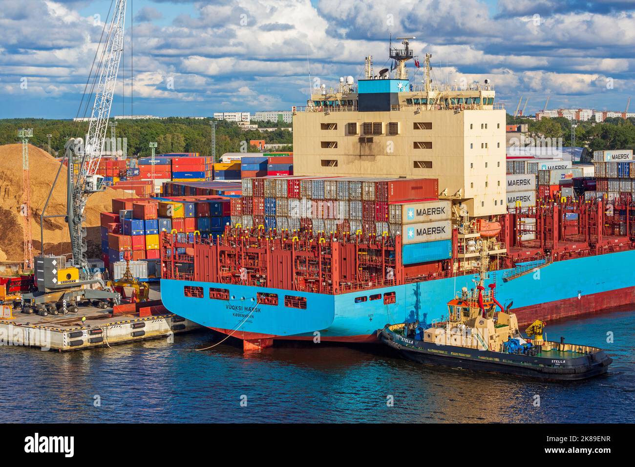 Tugboat & Maersk Container Ship, Daugava River, Riga, Latvia, Europe ...