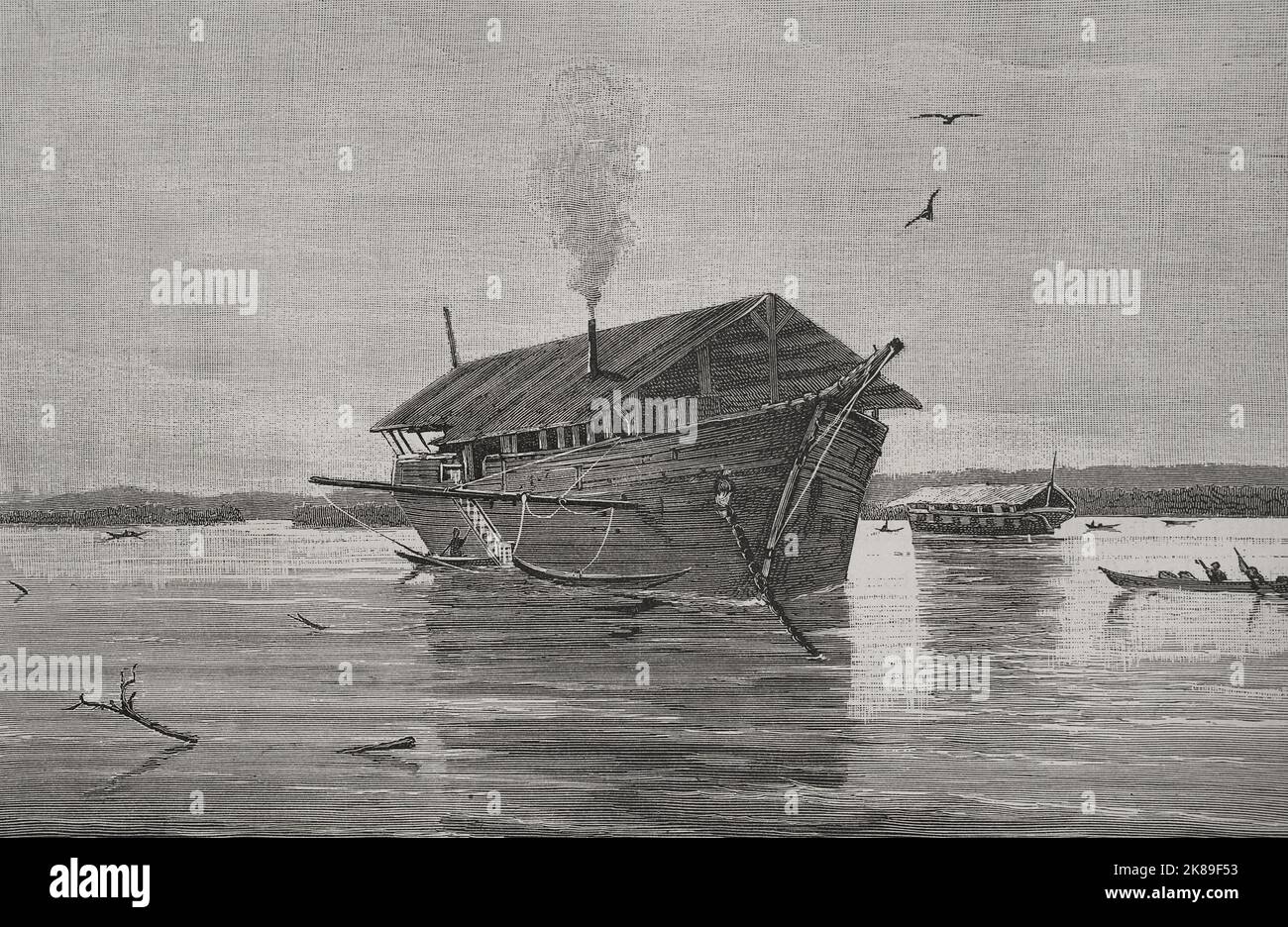 Floating factory on the shrimp river Stock Photo - Alamy