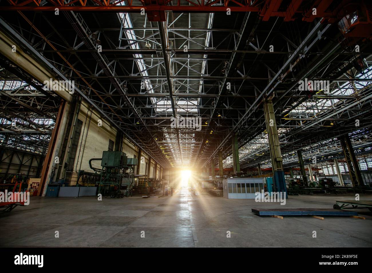 Heavy mechanical engineering factory production line. Interior of large ...