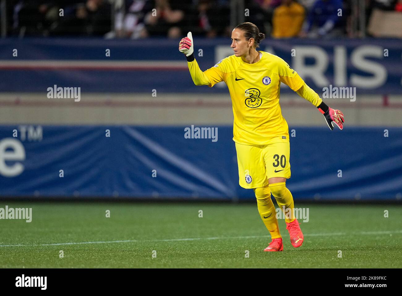 PARIS, FRANCE - OCTOBER 20: Goalkeeper Ann-Katrin Berger (30) reacts ...