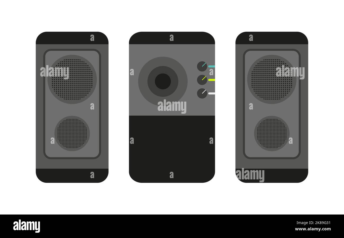 Acoustic complex stereo speaker system black flat. Woofer control ...