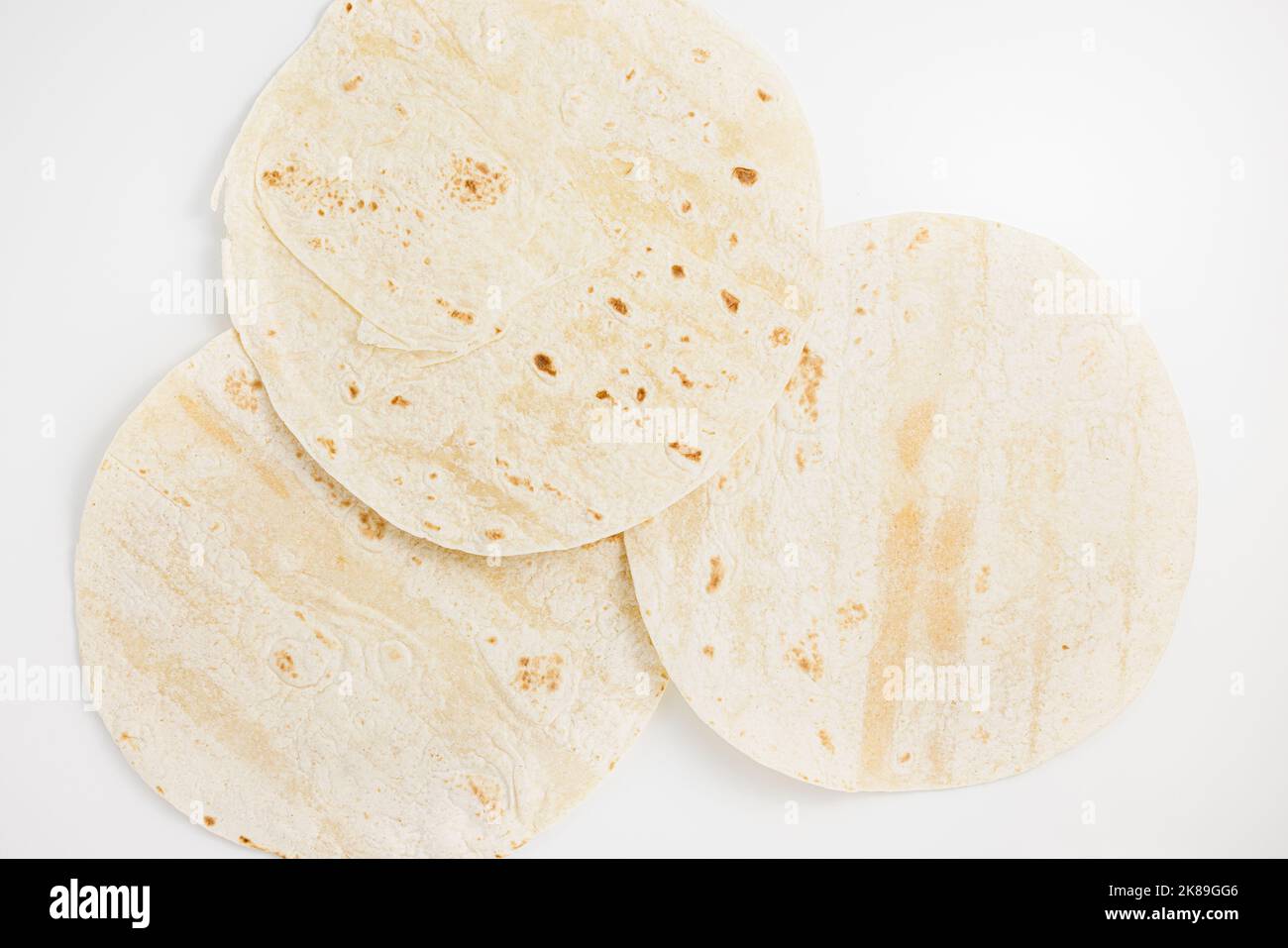 Plain wheat tortilla wraps. Spanish or Mexican circular unleavened ...