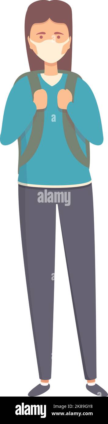 Lockdown in mask icon cartoon vector. Child face. Social classroom ...