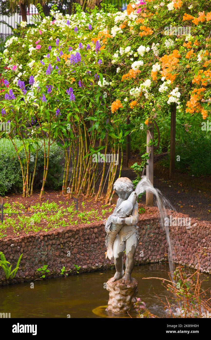 Portugal, Madeira, Funchal, Quinta Vigia, garden, fountain Stock Photo ...