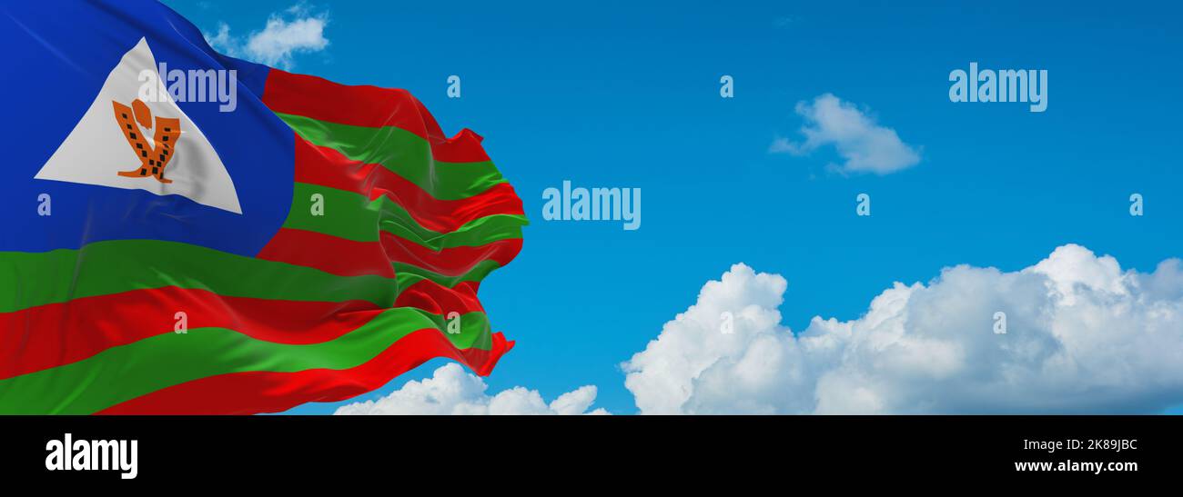 flag of Bantu peoples Bubi people at cloudy sky background, panoramic ...