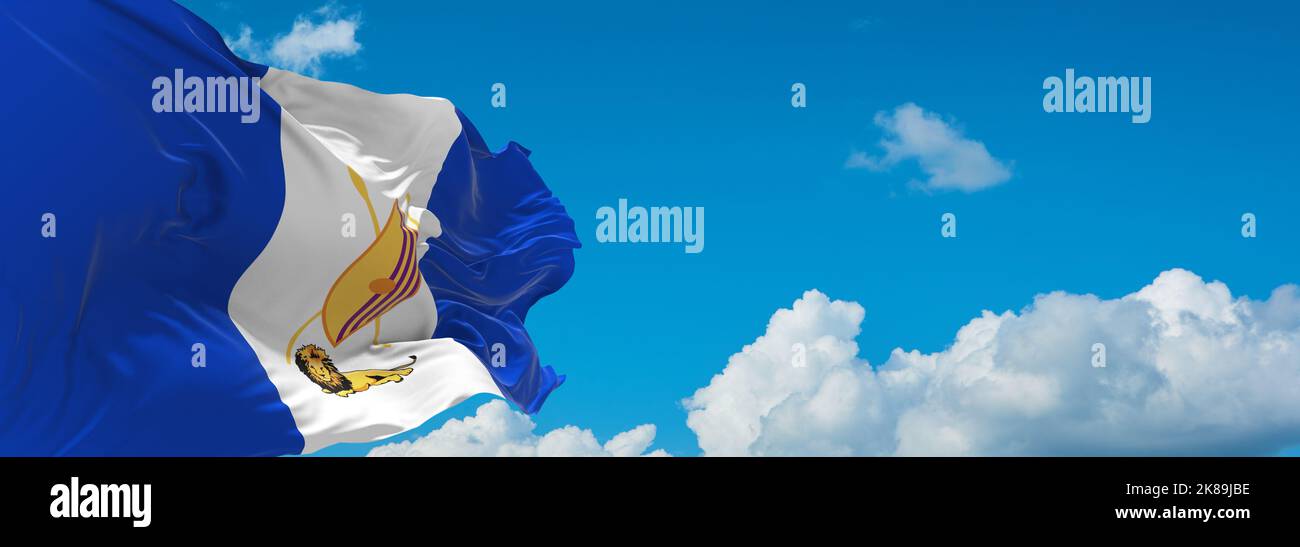 flag of Bantu peoples Ganda people at cloudy sky background, panoramic ...