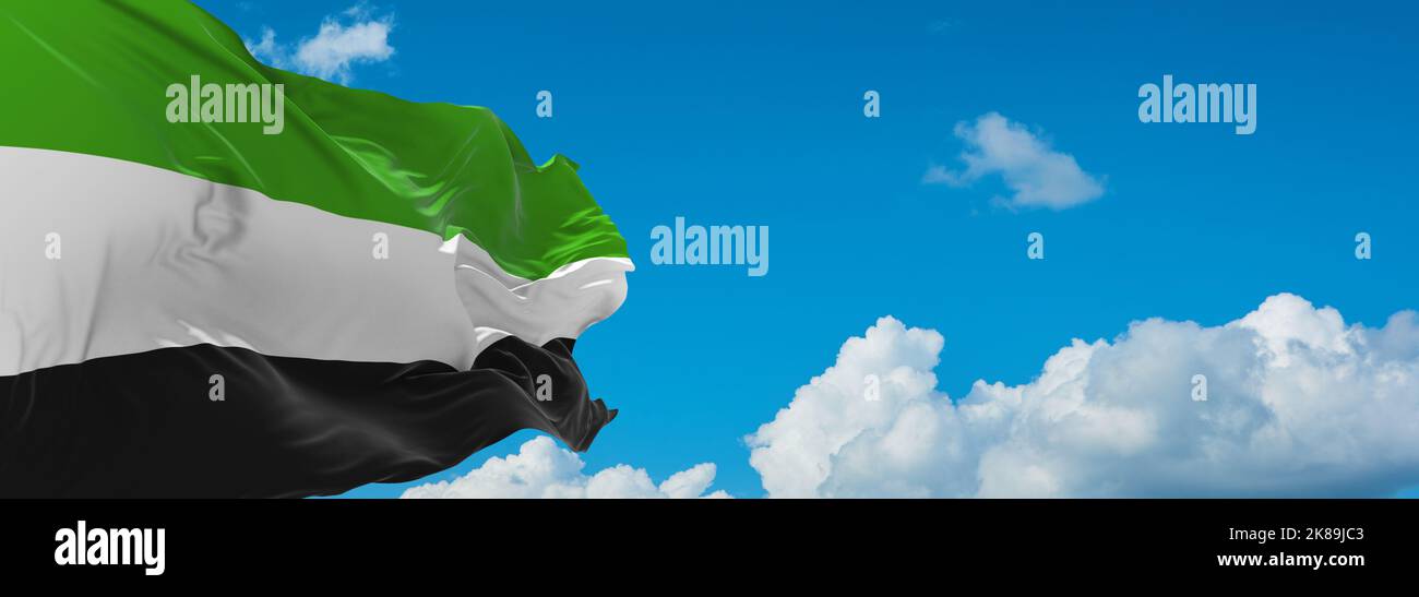 flag of Bantu peoples Herero people at cloudy sky background, panoramic ...