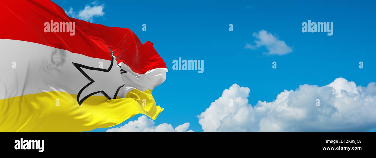 flag of Bantu peoples Kongo people at cloudy sky background, panoramic ...