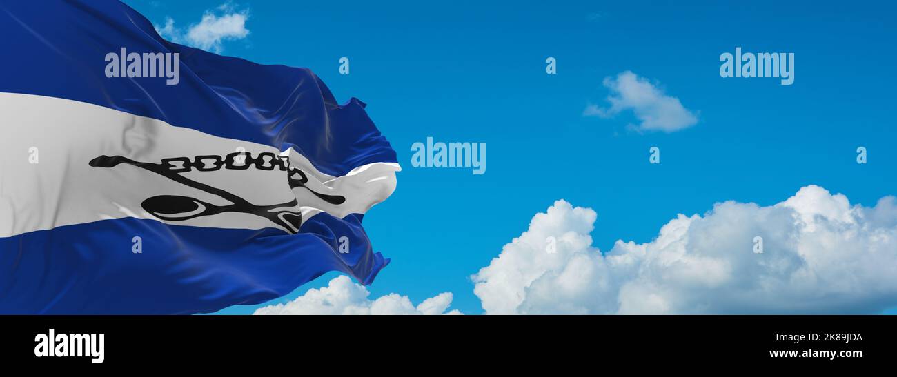 flag of Bantu peoples Tsonga people at cloudy sky background, panoramic ...