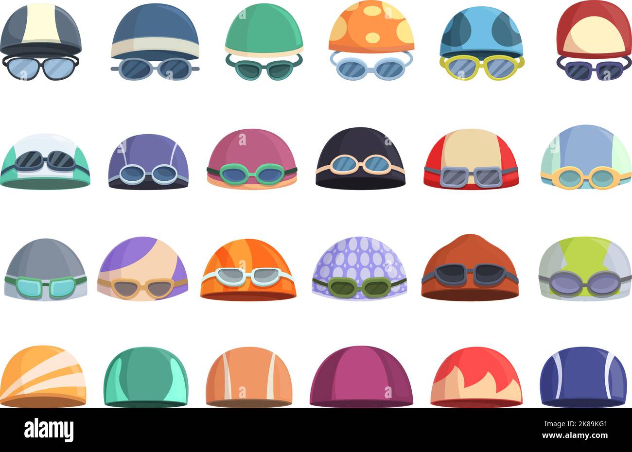 Swimming cap icons set cartoon vector. Pool swim. Water cap Stock ...