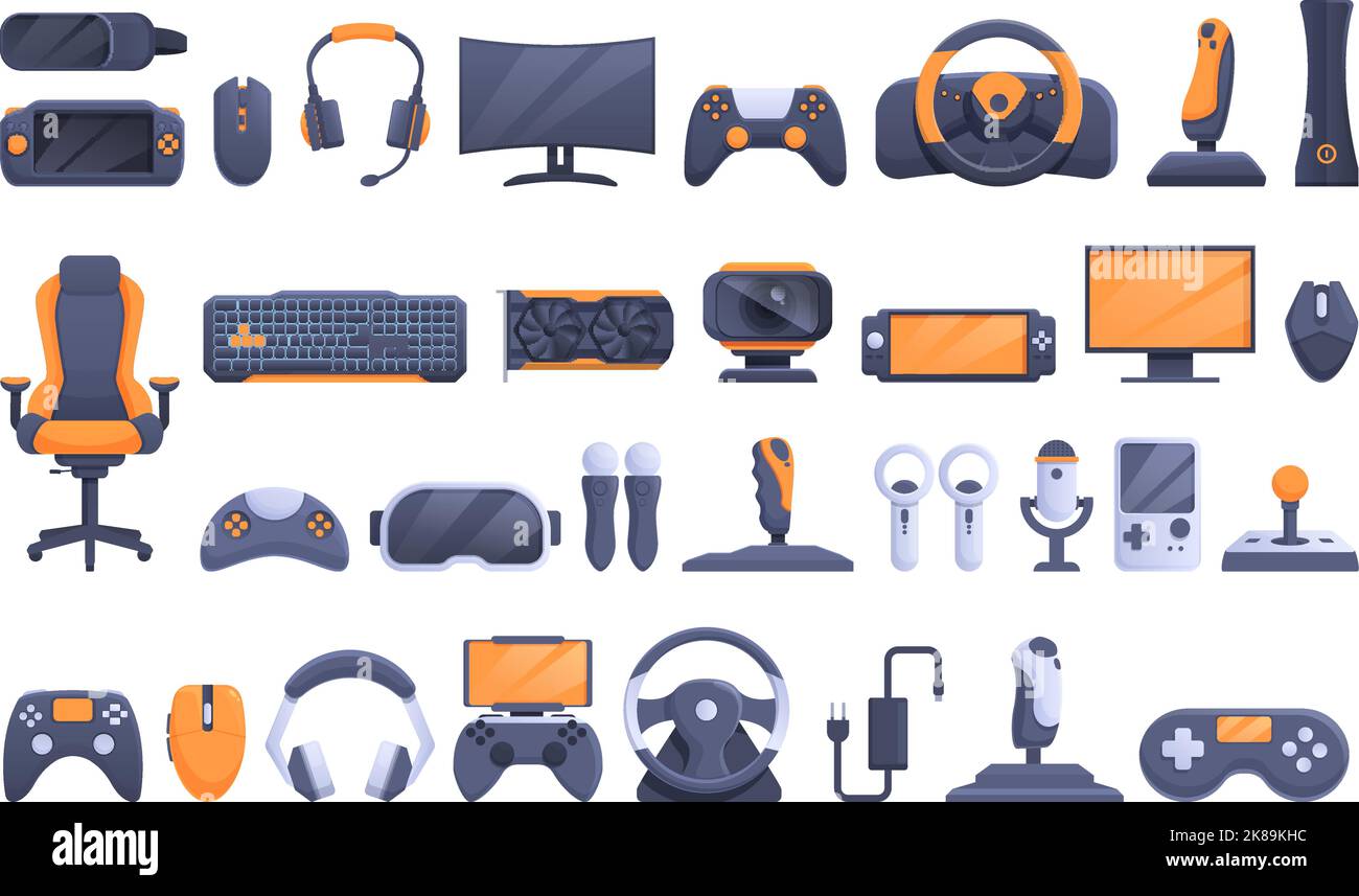 Game accessories icons set cartoon vector. Videogame controller ...