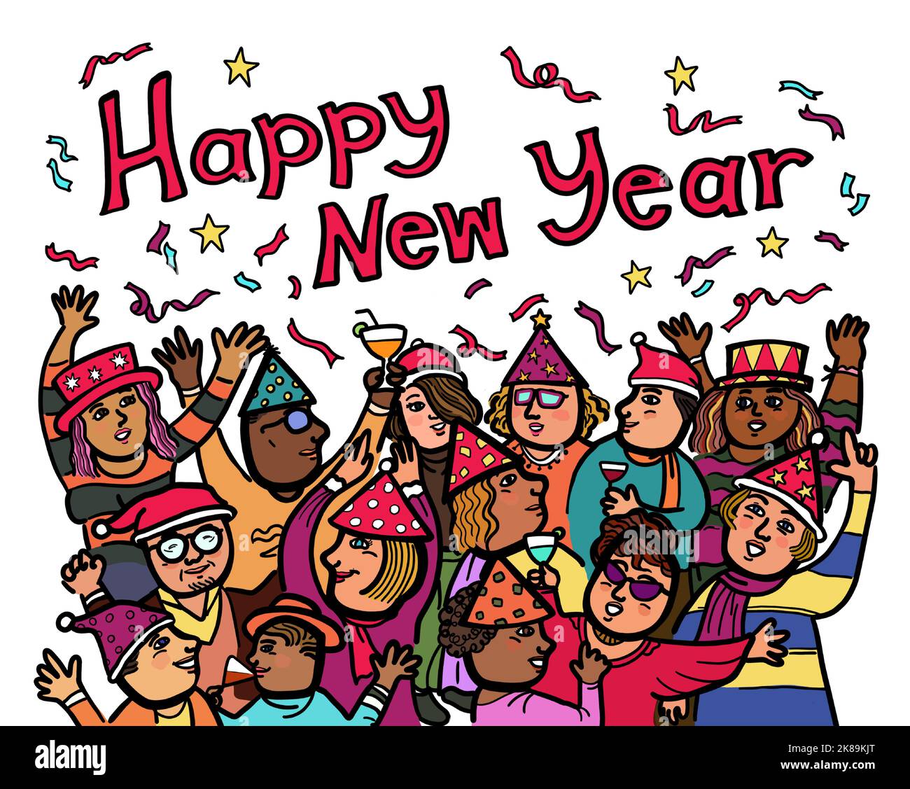 Group of crowds of people celebrate the New Years holidays party ...