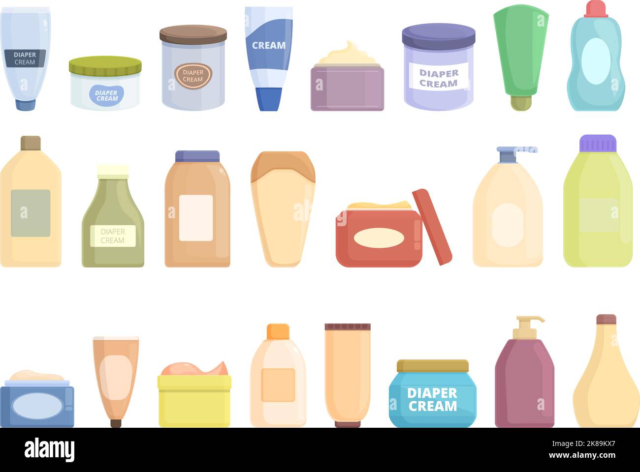 Diaper cream icons set cartoon vector. Children health. Infection ...