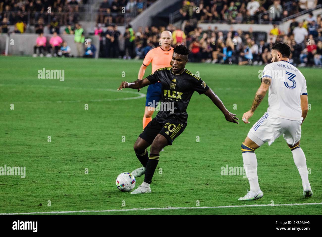 Los Angeles, California, USA. 20th Oct, 2022. Kwadwo Opoku of LAFC passes the ball past Derrick ...