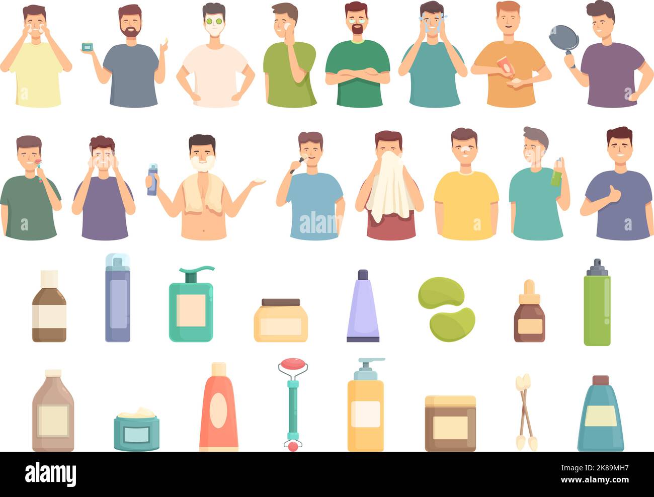 Mens skin care icons set cartoon vector. Body wash. Shampoo tube Stock ...