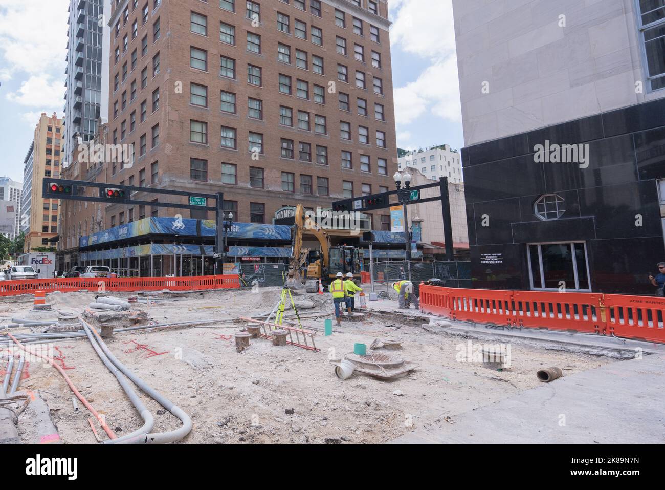 Downtown Miami Road Work at East Flagler Street Stock Photo - Alamy