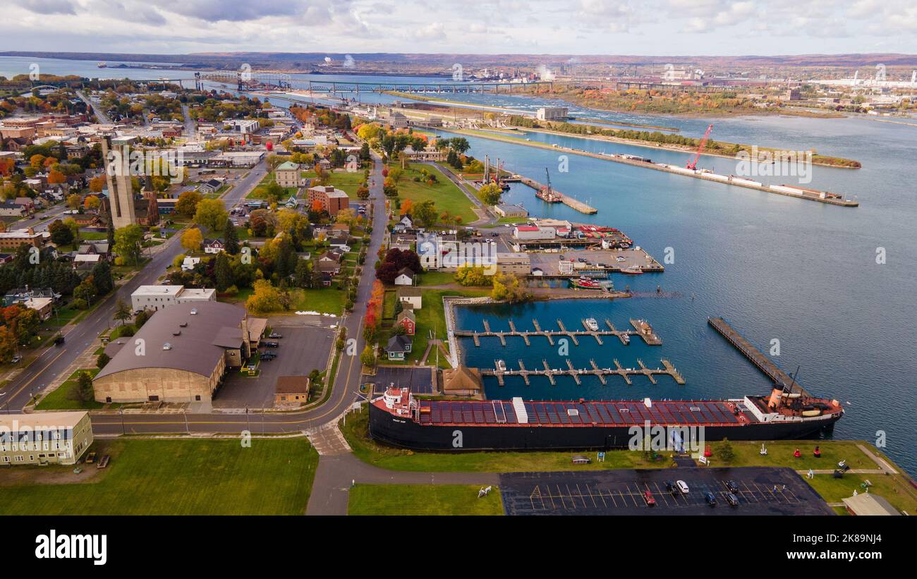 Aerial view of the Soo Locks in Sault Ste. Marie Michigan Stock Photo - Alamy