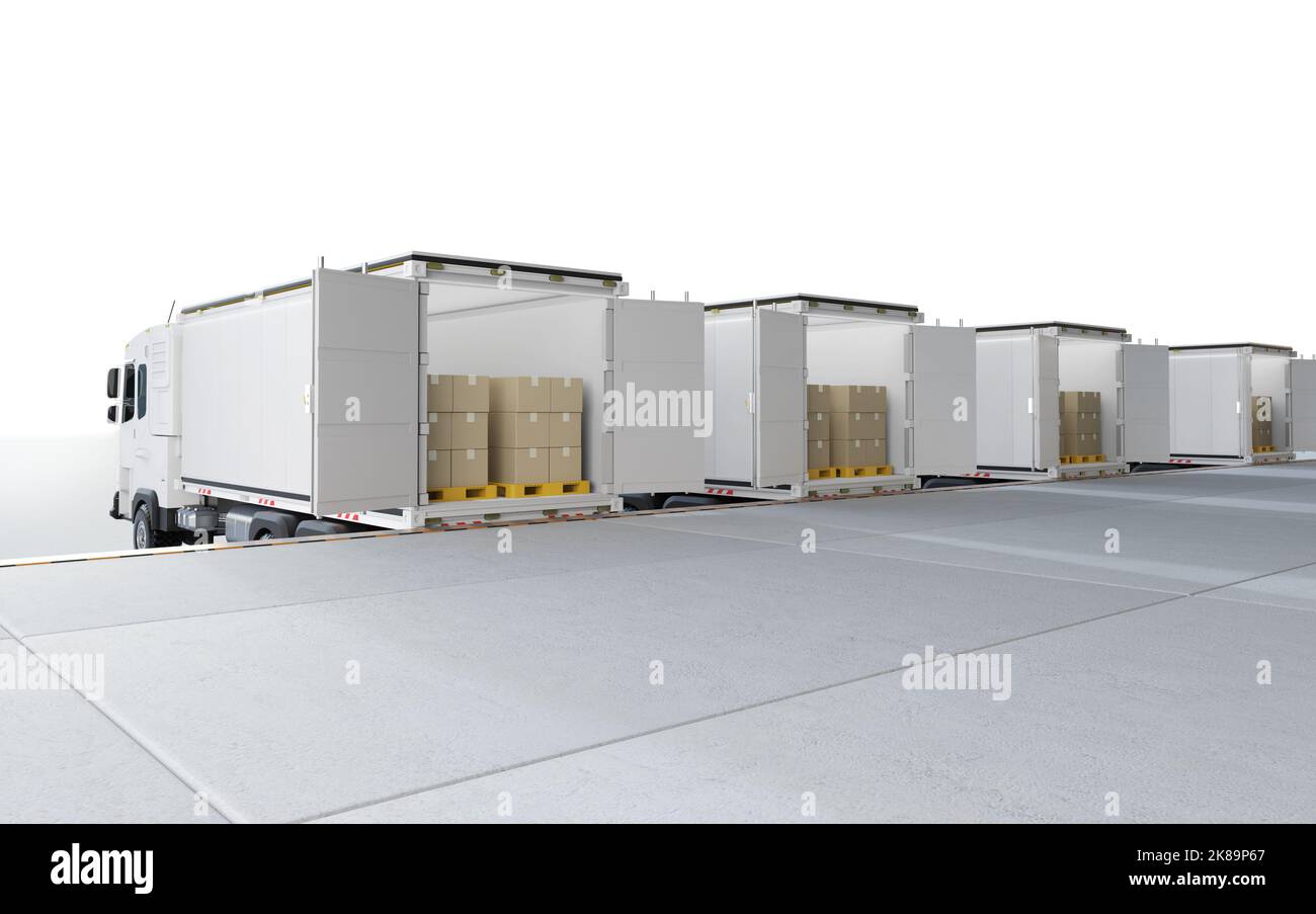 3d rendering logistic trailer truck or lorry fully loading cardboard ...