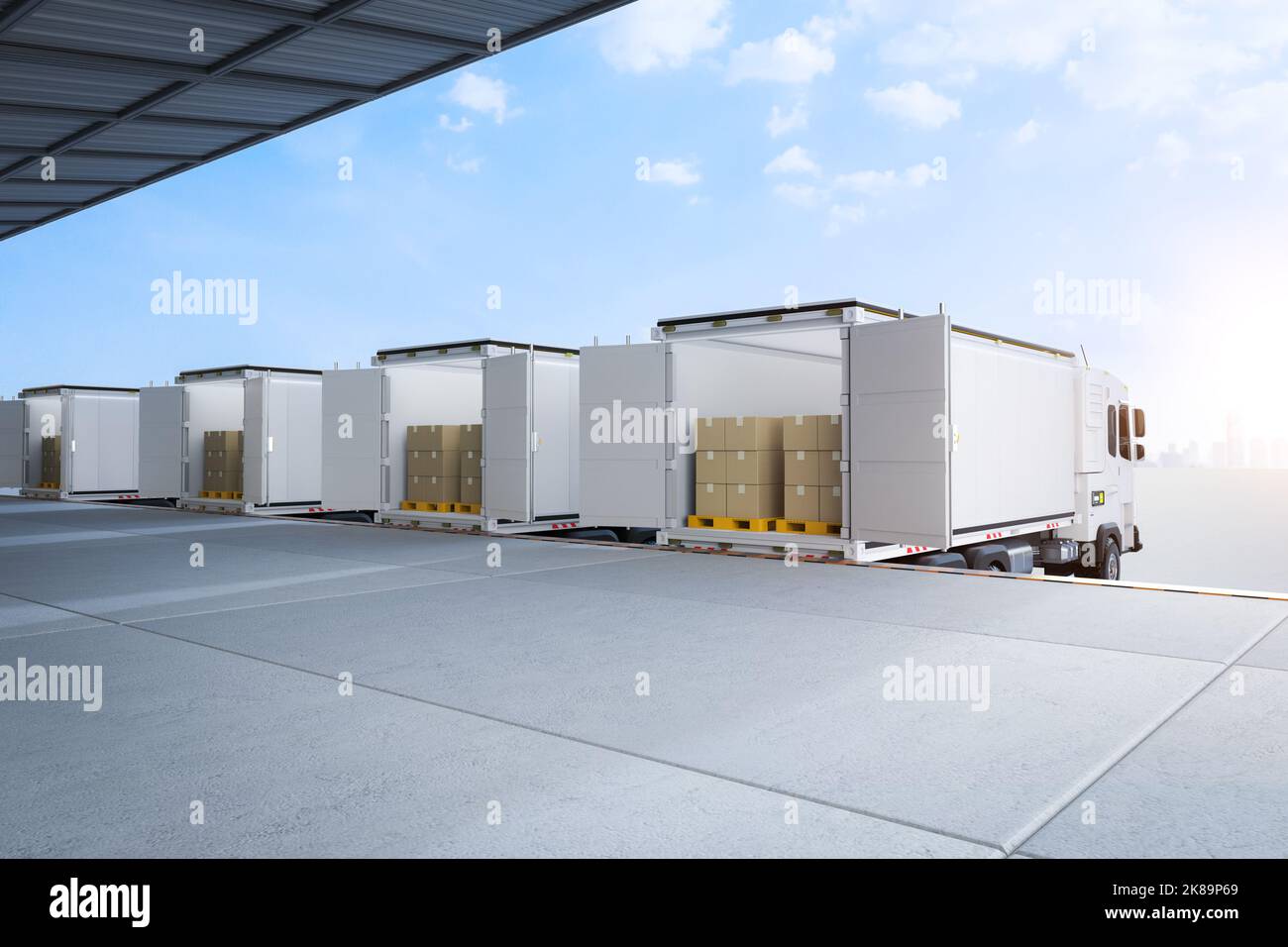 3d rendering logistic trailer truck or lorry fully loading cardboard ...