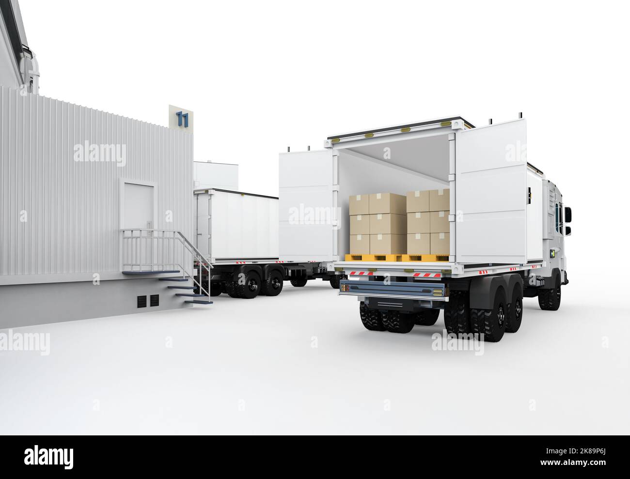 3d rendering logistic trailer truck or lorry fully loading cardboard ...