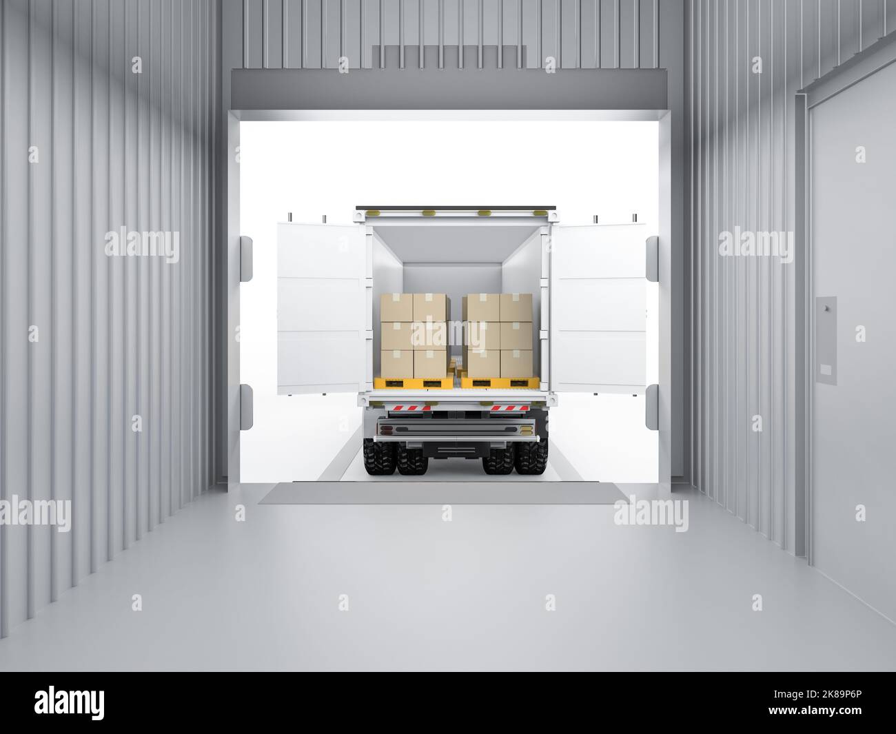 3d rendering logistic trailer truck or lorry fully loading cardboard ...