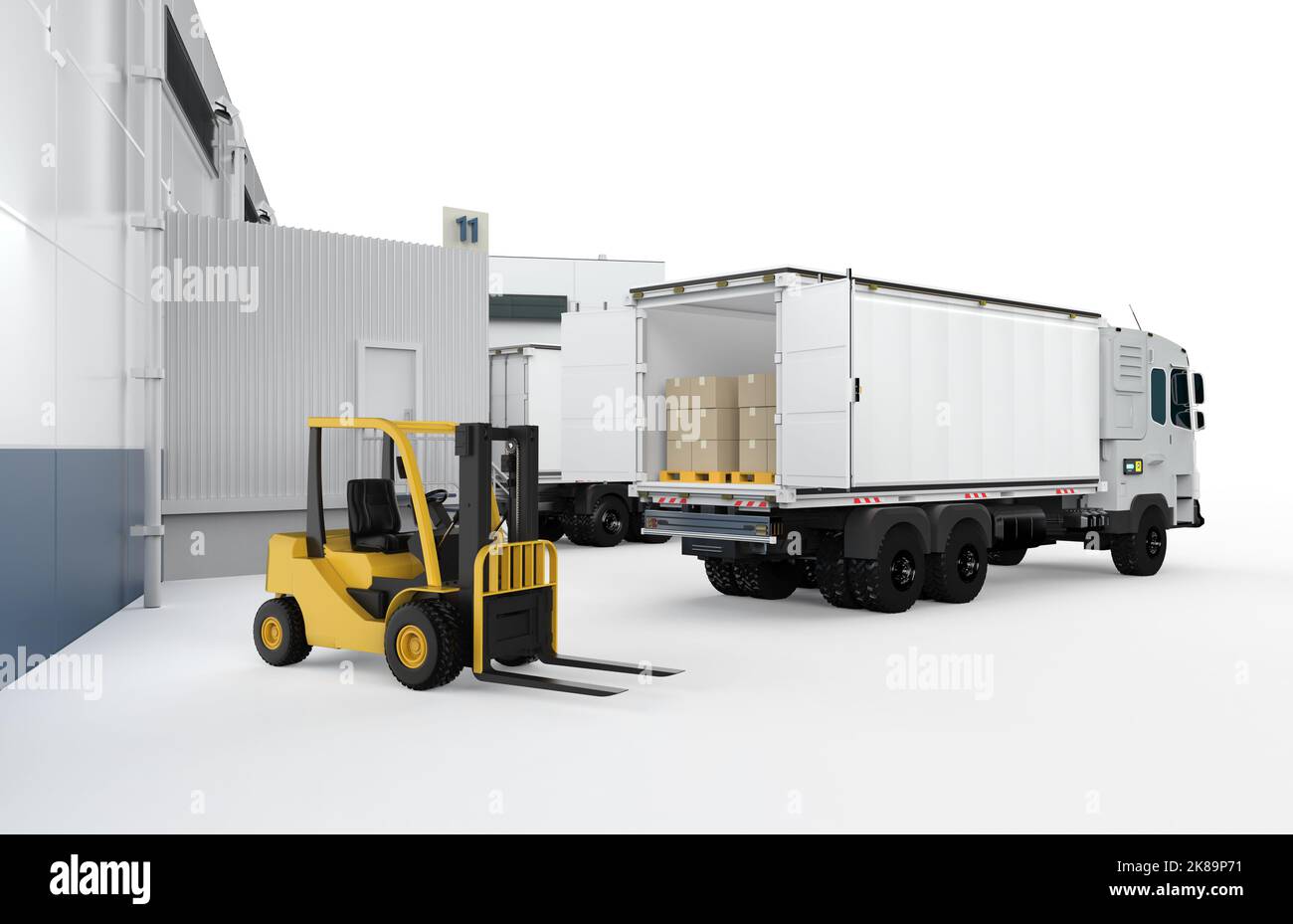 3d rendering logistic trailer truck or lorry fully loading cardboard ...