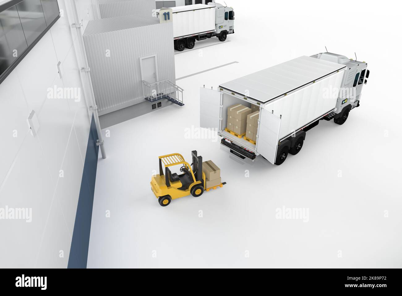 3d rendering logistic trailer truck or lorry fully loading cardboard ...