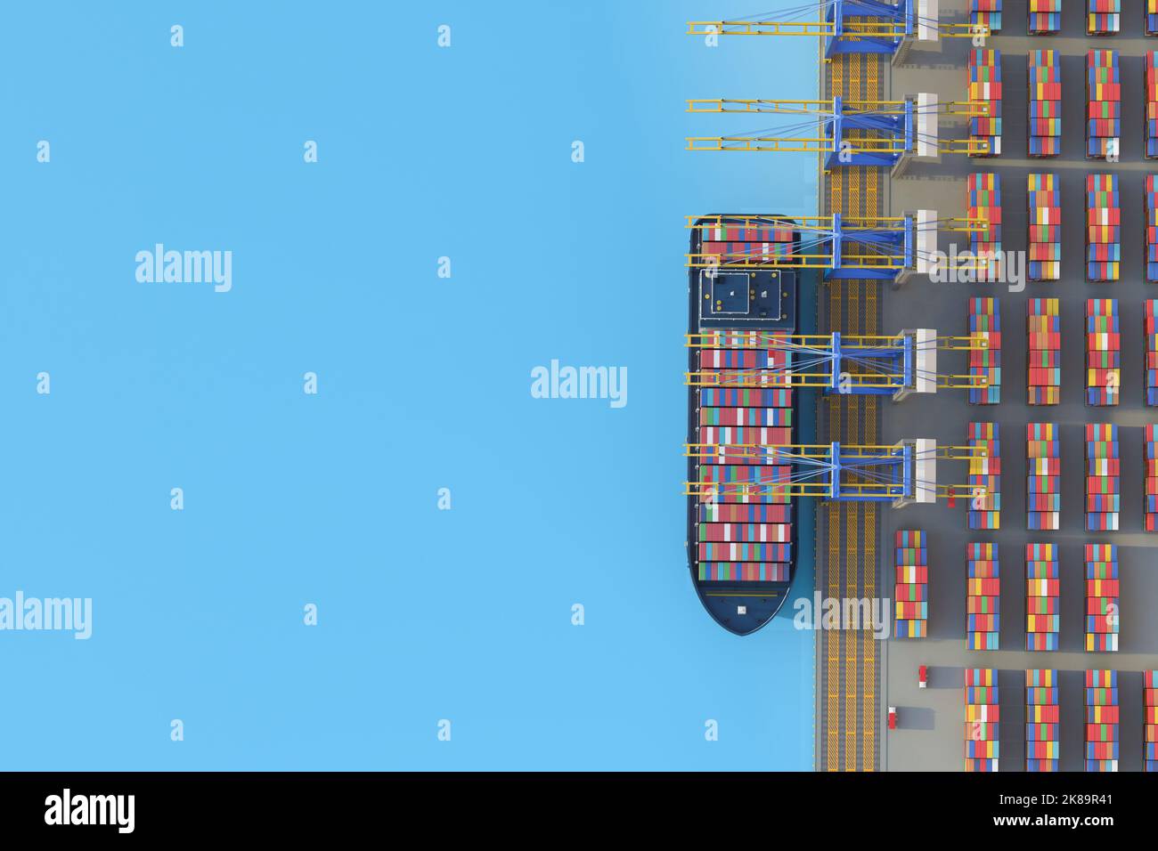 3d rendering cargo ship or vessel with containers at terminal port ...