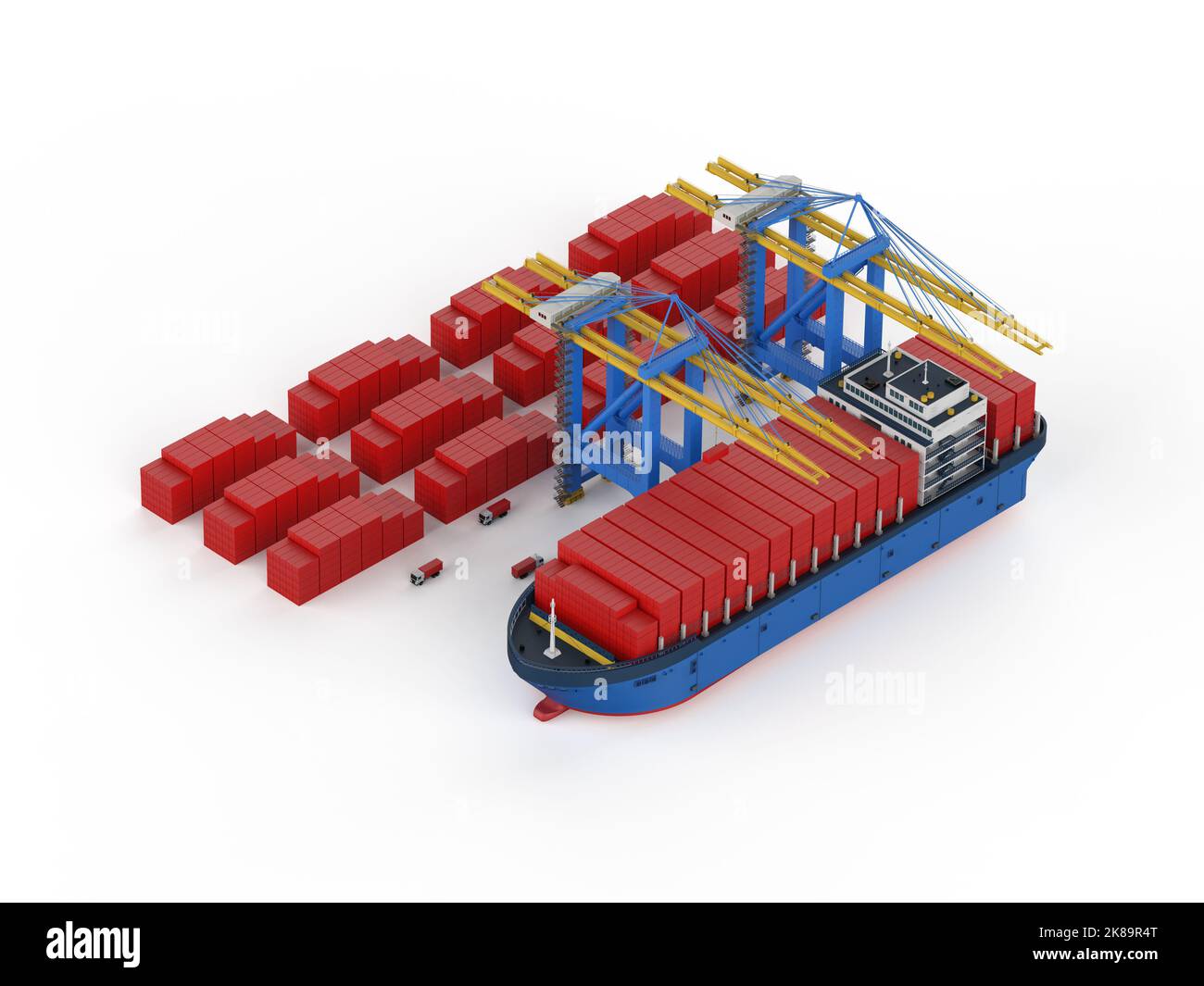 3d rendering logistic business with cargo ship and truck at terminal ...