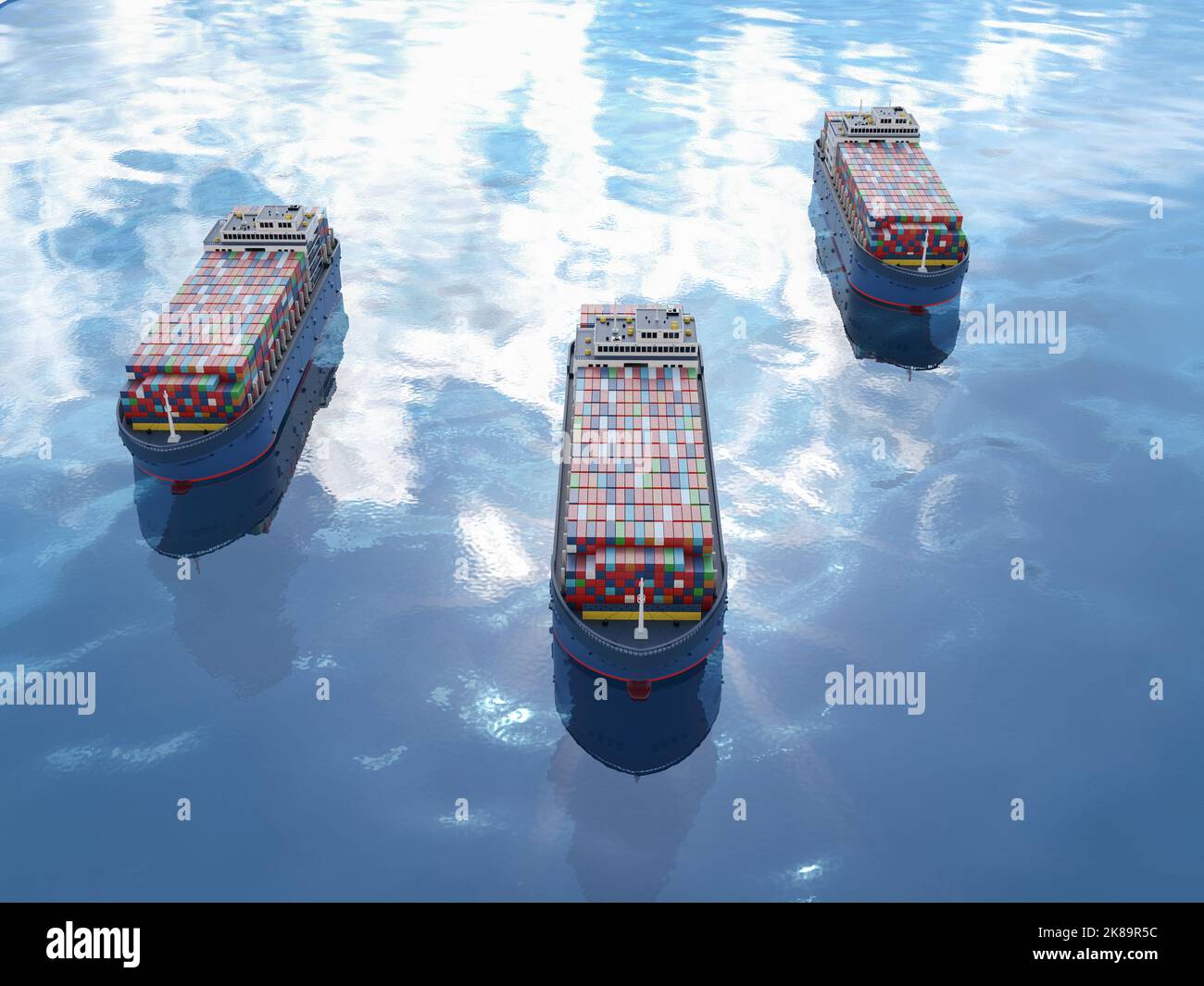 3d rendering cargo ships or vessels with containers in ocean Stock ...