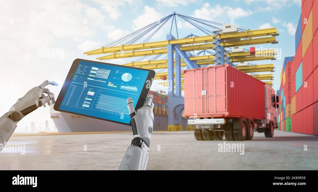 Smart logistic concept with 3d rendering robot control distribution ...