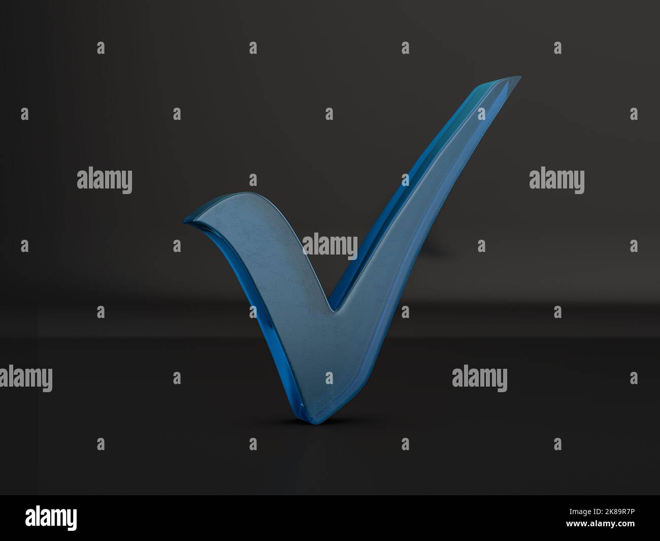 Glass check mark symbol on a black background. 3d illustration Stock ...