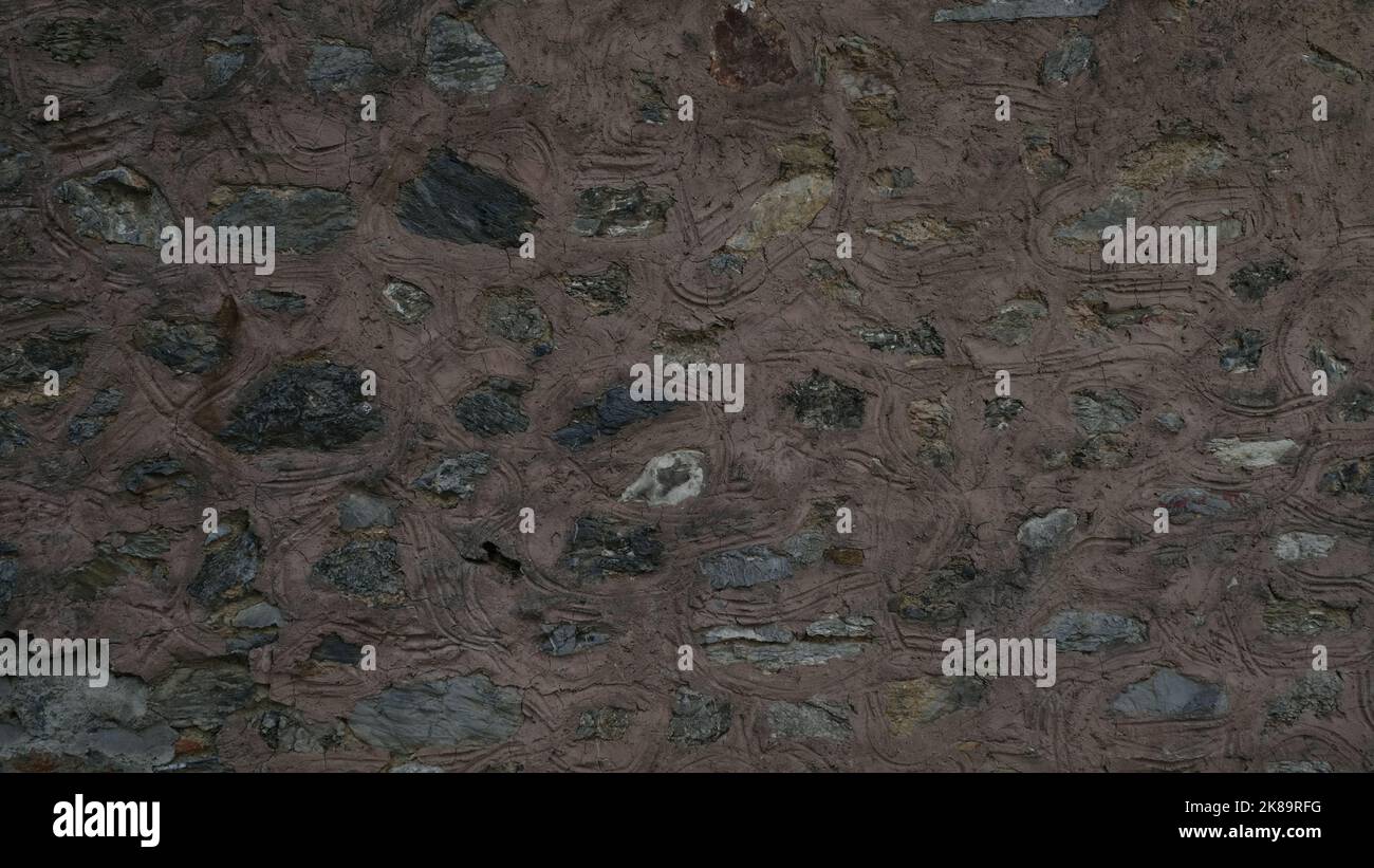 Texture of a gray stone wall. Smooth, cracked surface. Old castle wall ...