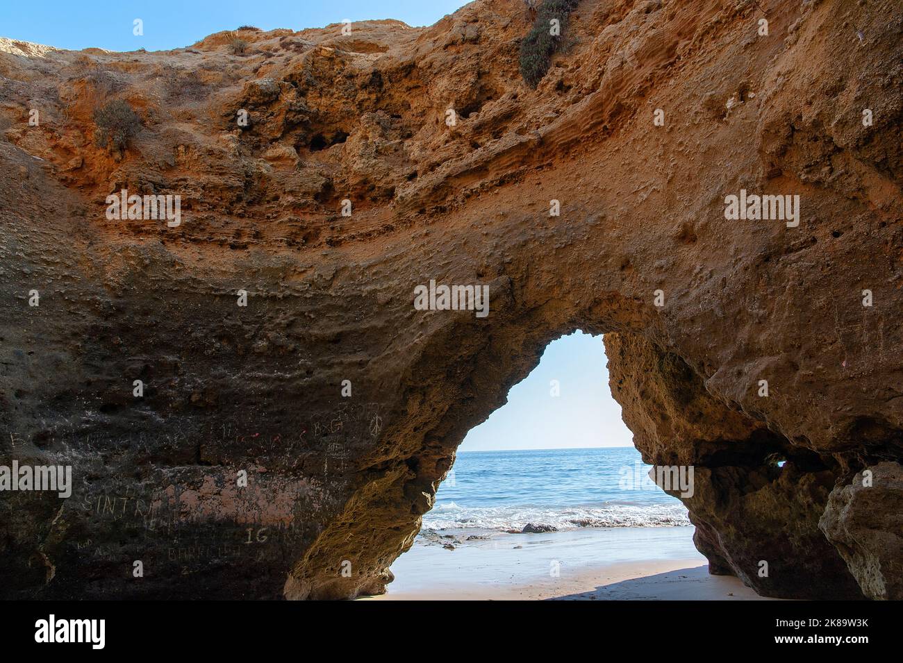 Maria Luisa beach with rock formation in Albufeira, Algarve, Portugal ...