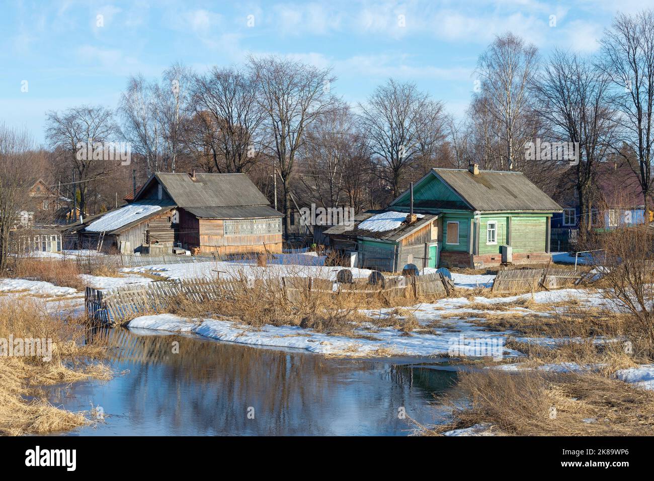 April spill in a provincial town. Kostroma region, Russia Stock Photo ...
