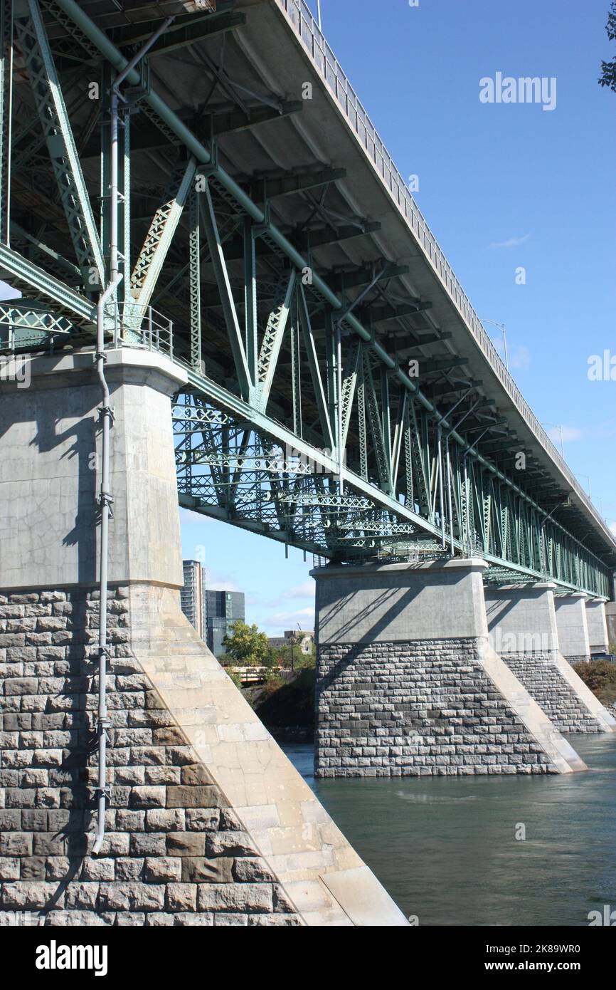 The Jacques Cartier Bridge seen from the Parc Jean Drapeau, Montreal ...