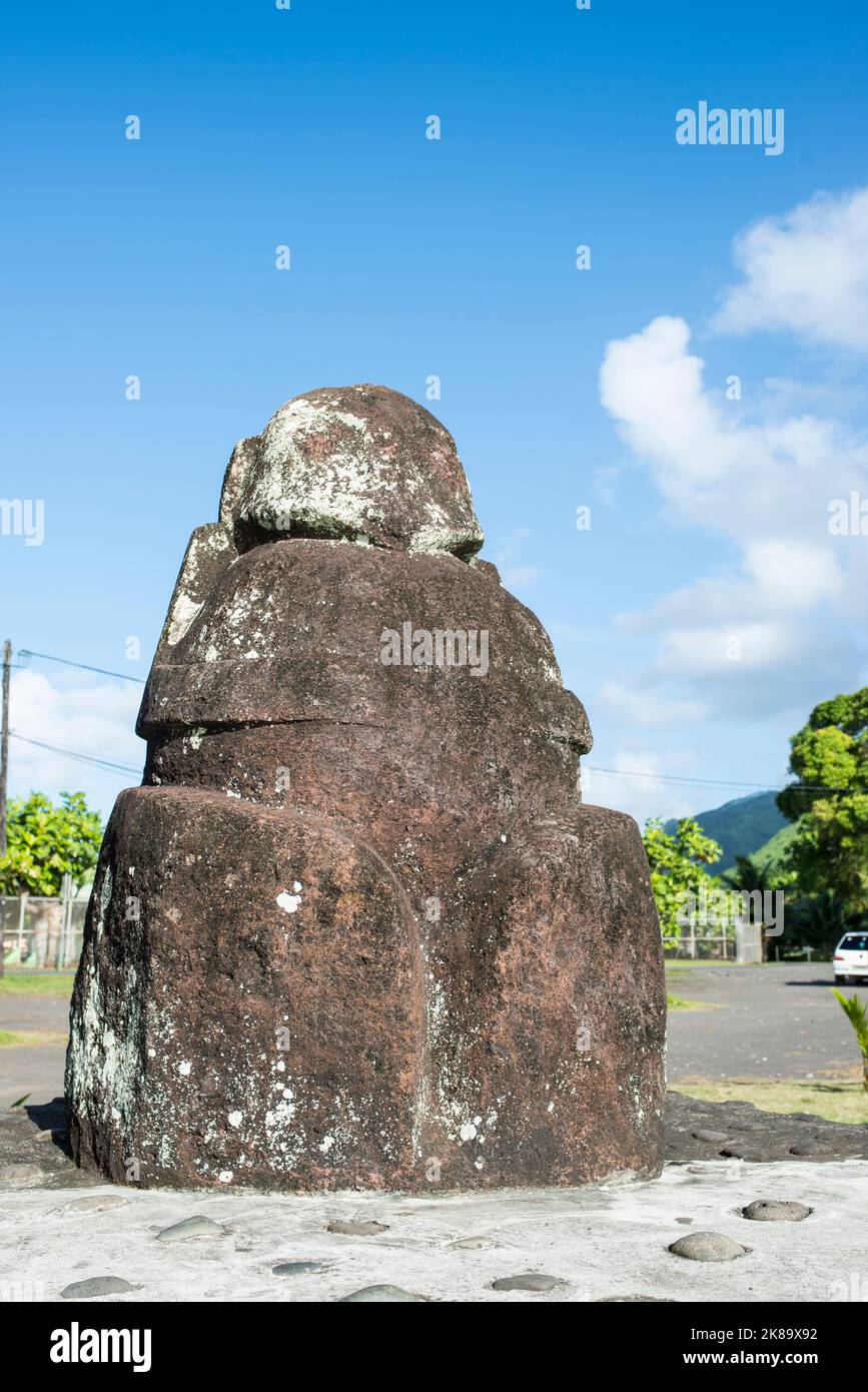 Stone carving, French Polynesia Stock Photo - Alamy