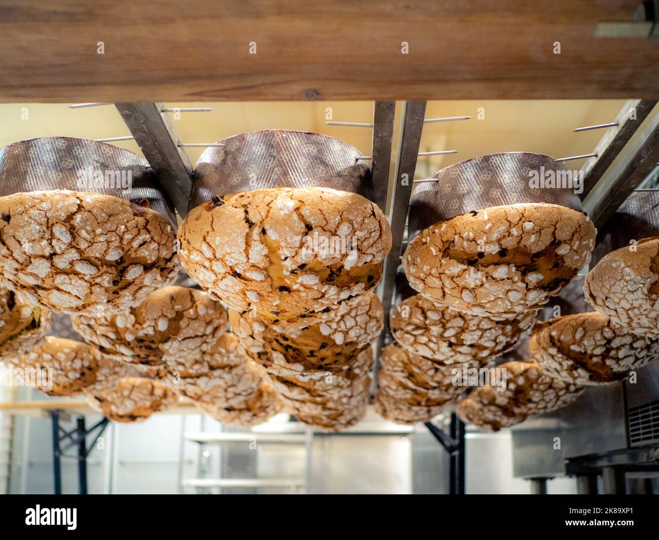 panettone cooking secrets concept hanging up down in the kitchen Stock ...