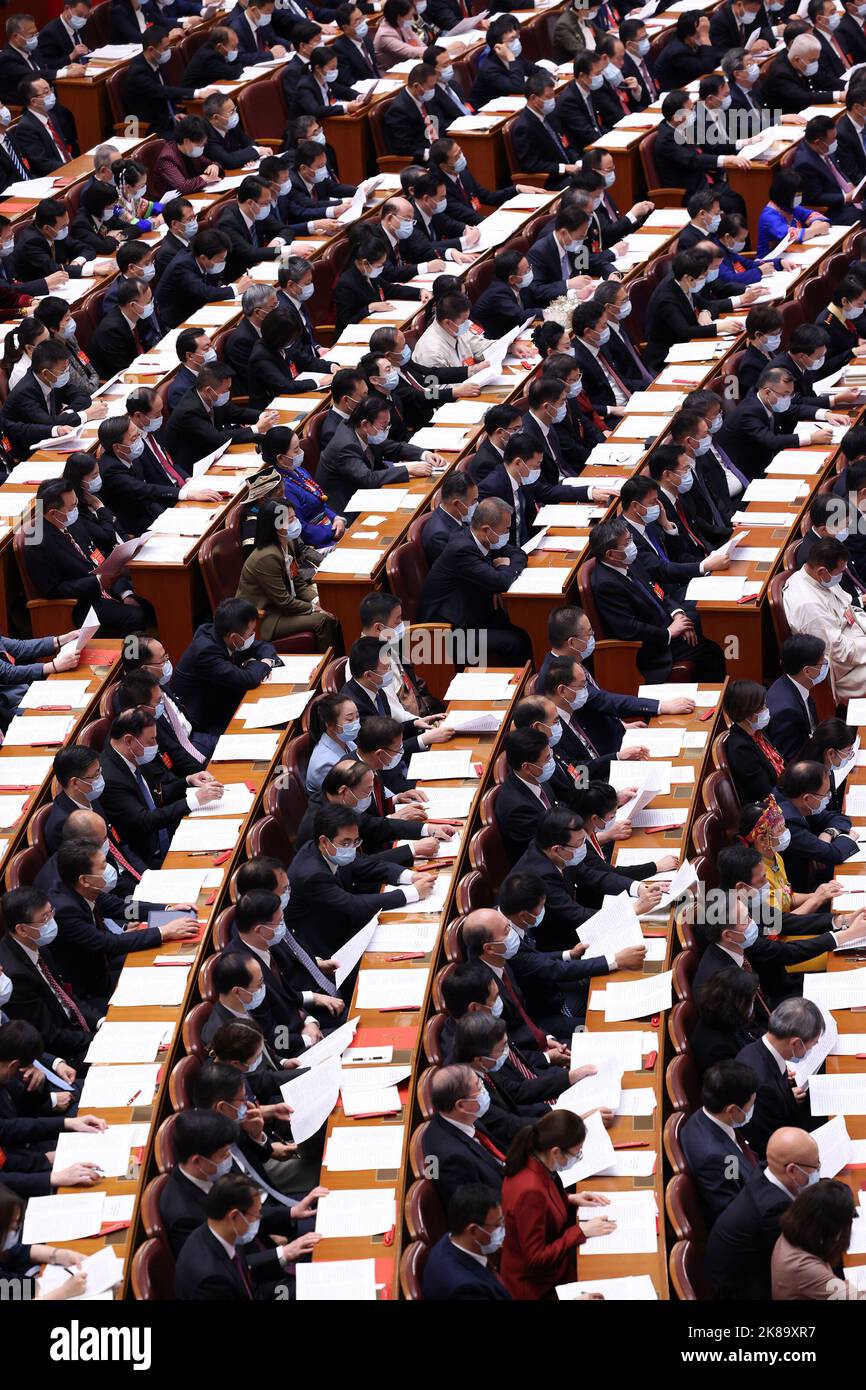 Beijing, China. 22nd Oct, 2022. Delegates attend the closing session of ...
