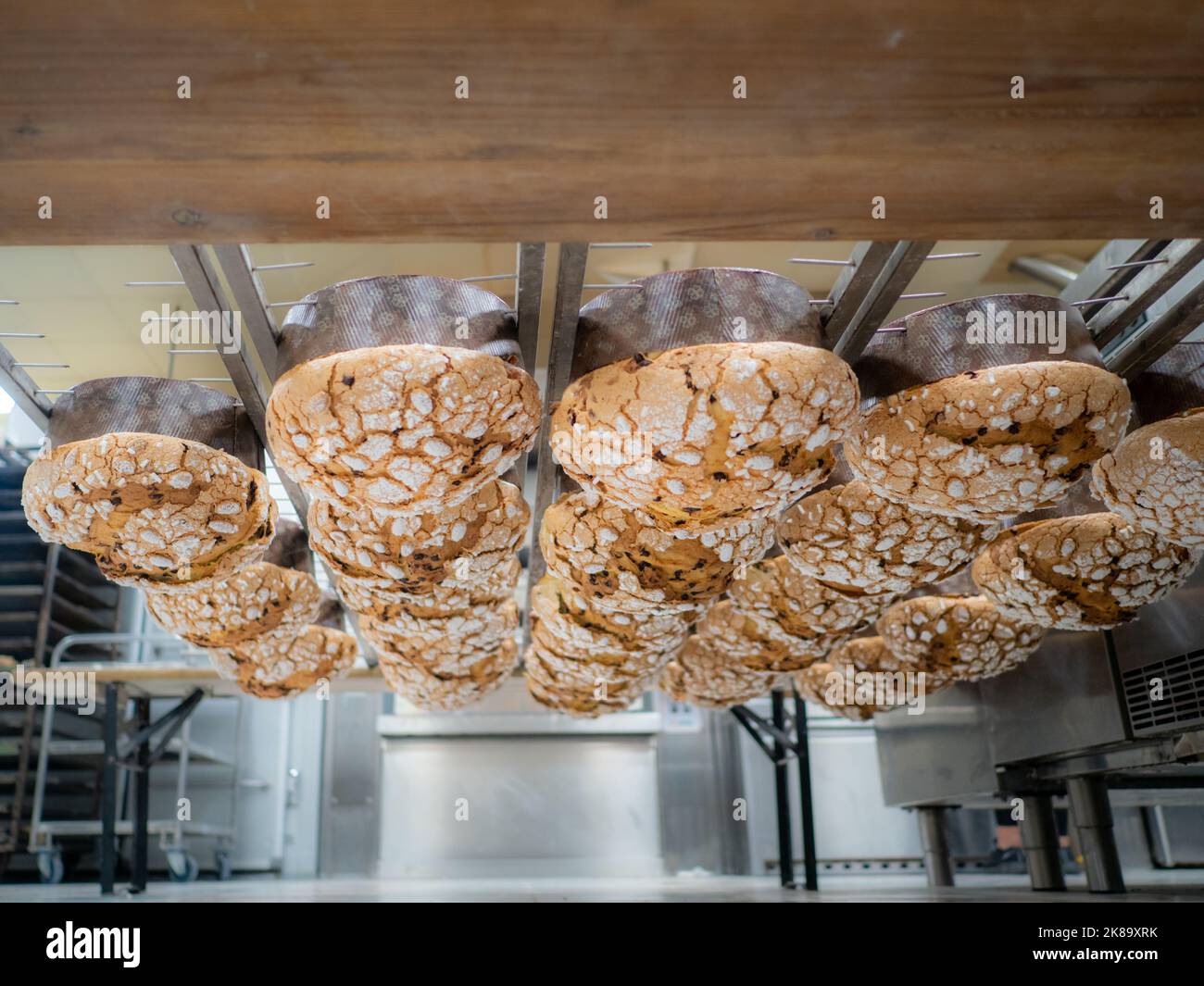 panettone cooking secrets concept hanging up down in the kitchen Stock ...