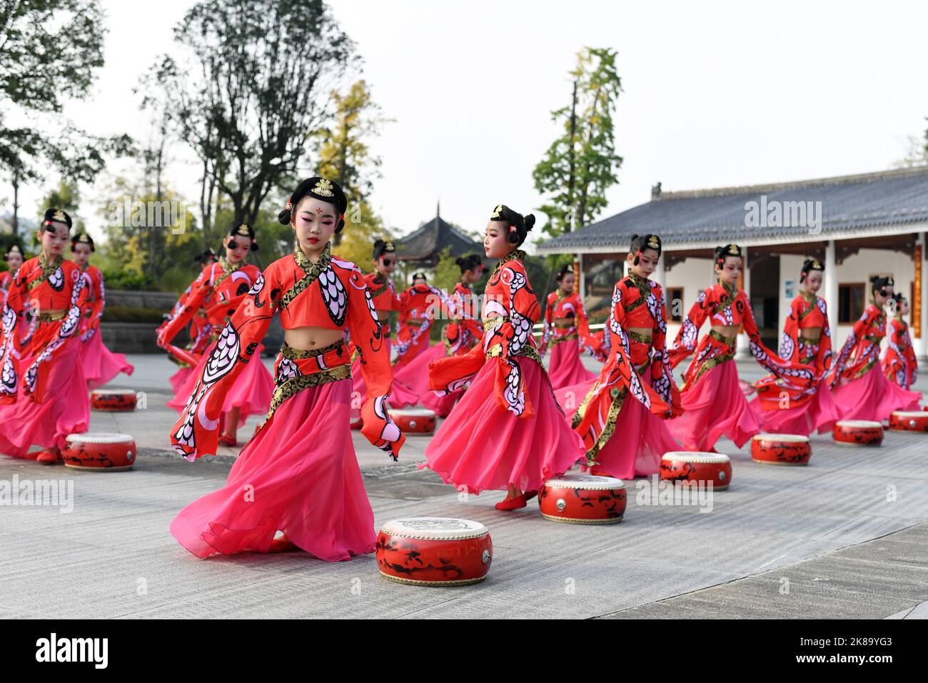 ZUNYI, CHINA - OCTOBER 22, 2022 - Children practice basic movements of ...