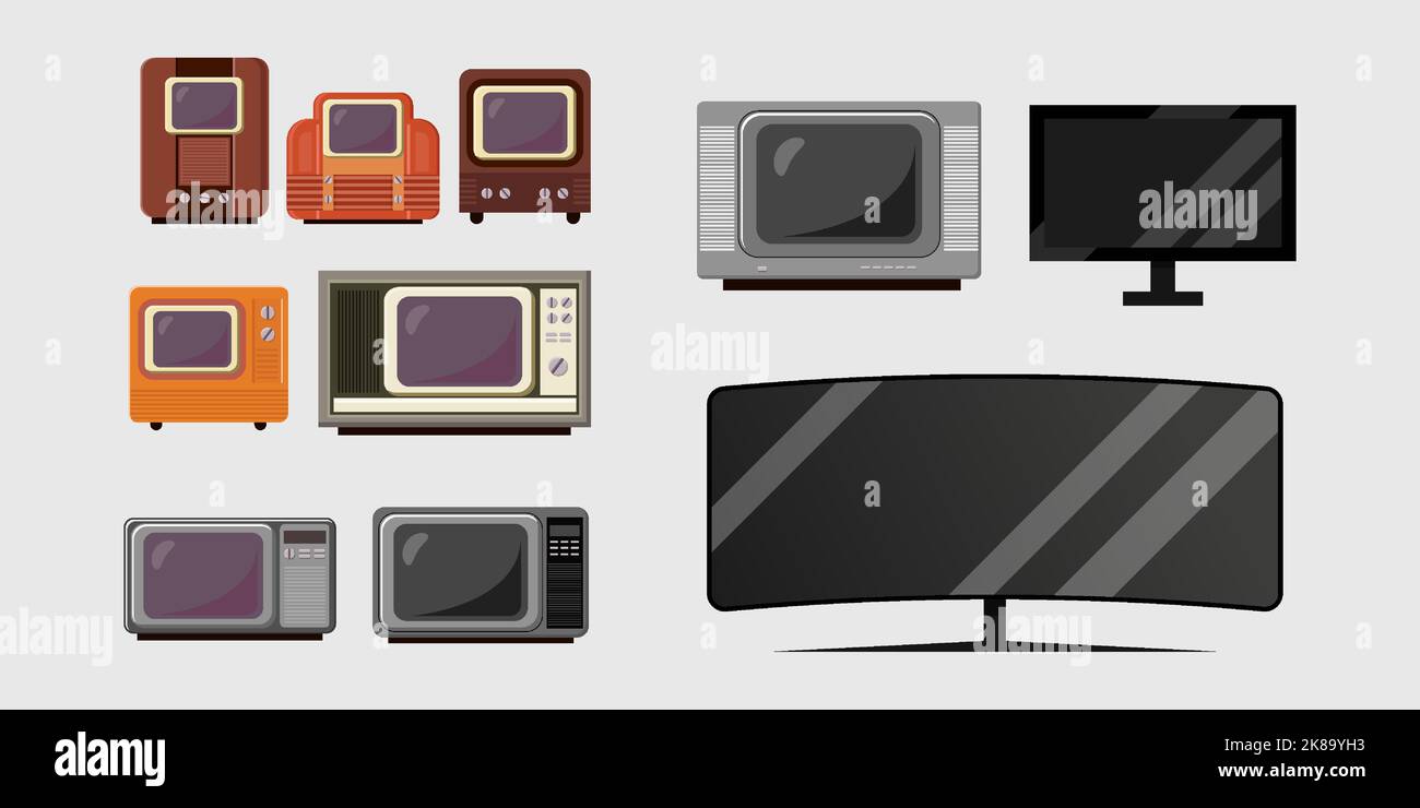 set illustration of the evolution of television from years to years ...
