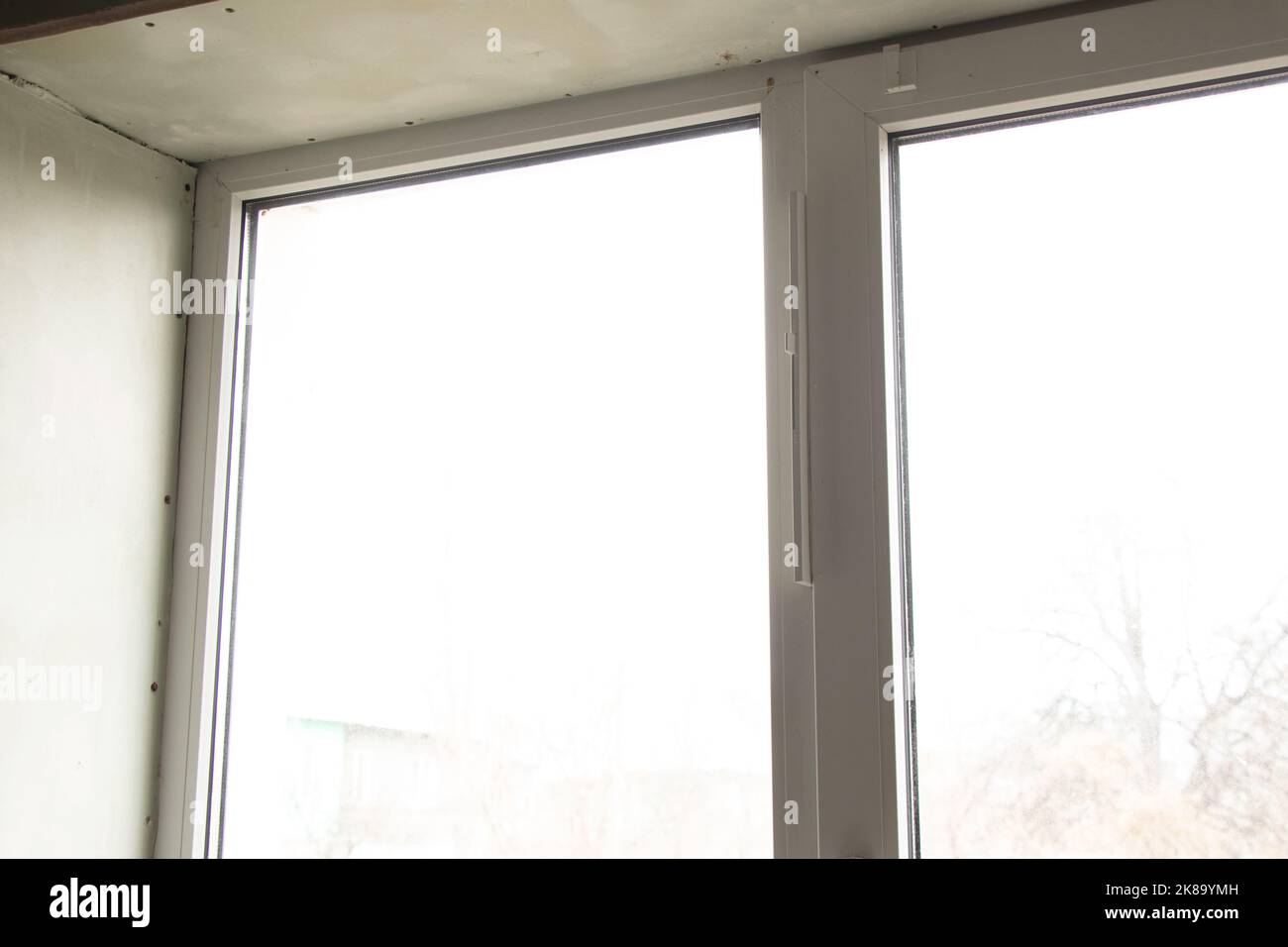 windows with plasterboard slopes, moisture and fungus, apartment ...