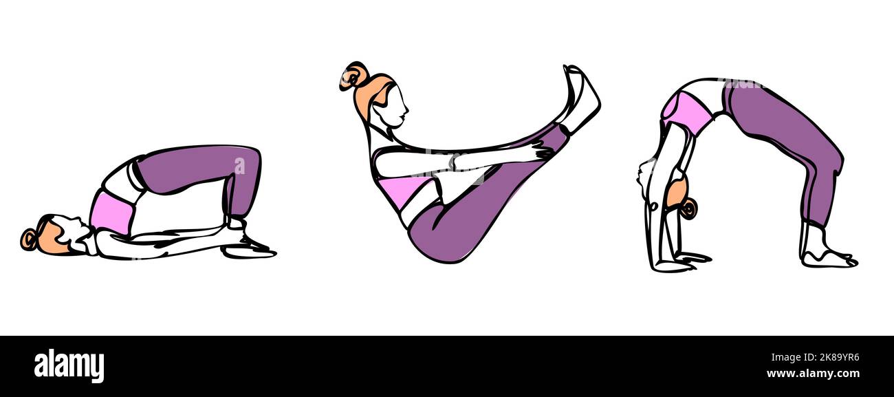 Yoga Poses Collection Set Icons Isolated on White Background Stock ...