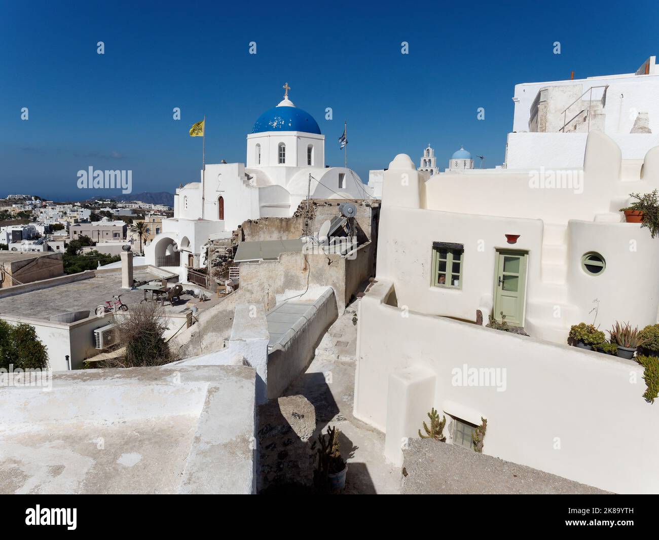 Pyrgos, the old capital of Santorini, a Greek Cyclades Island in the ...