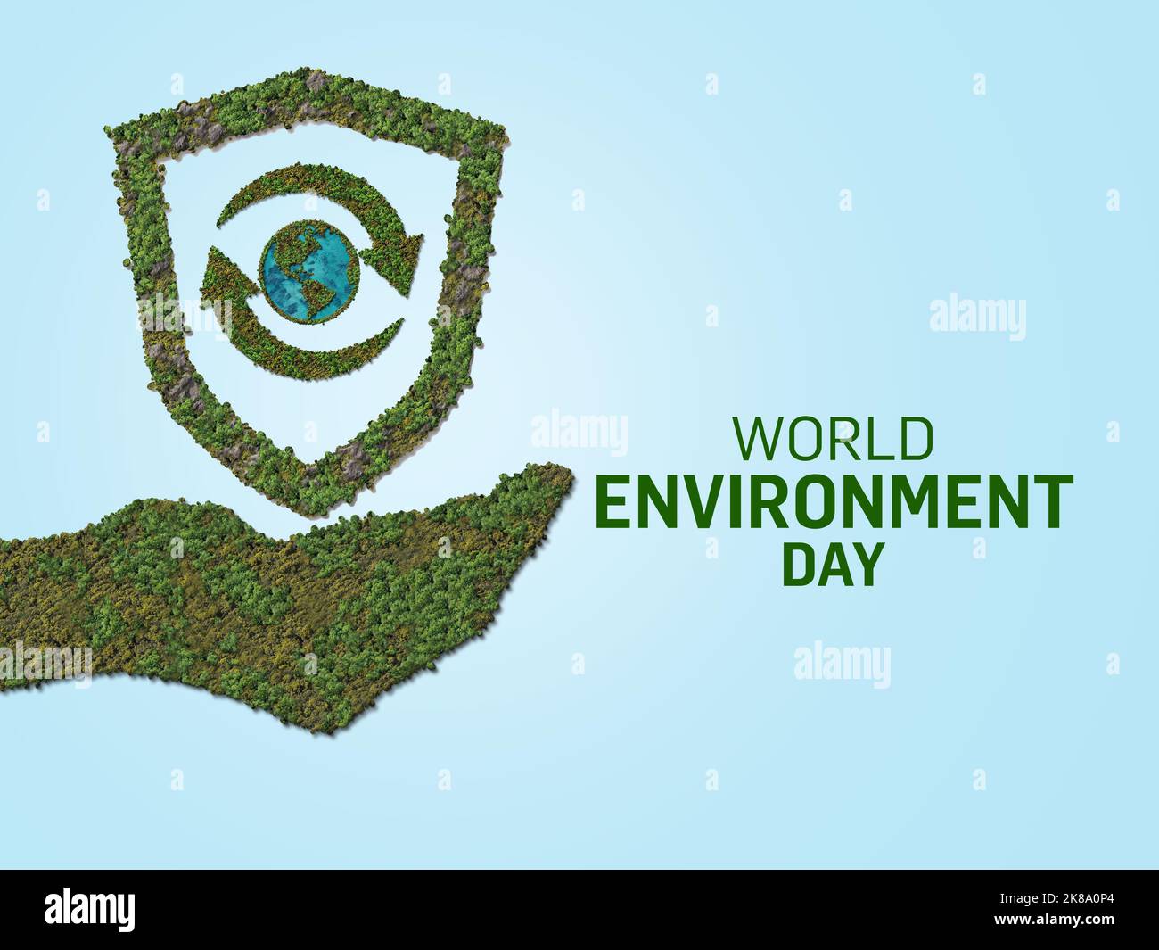 3D Hands holding green safety symbol. Save Earth concept. World ...