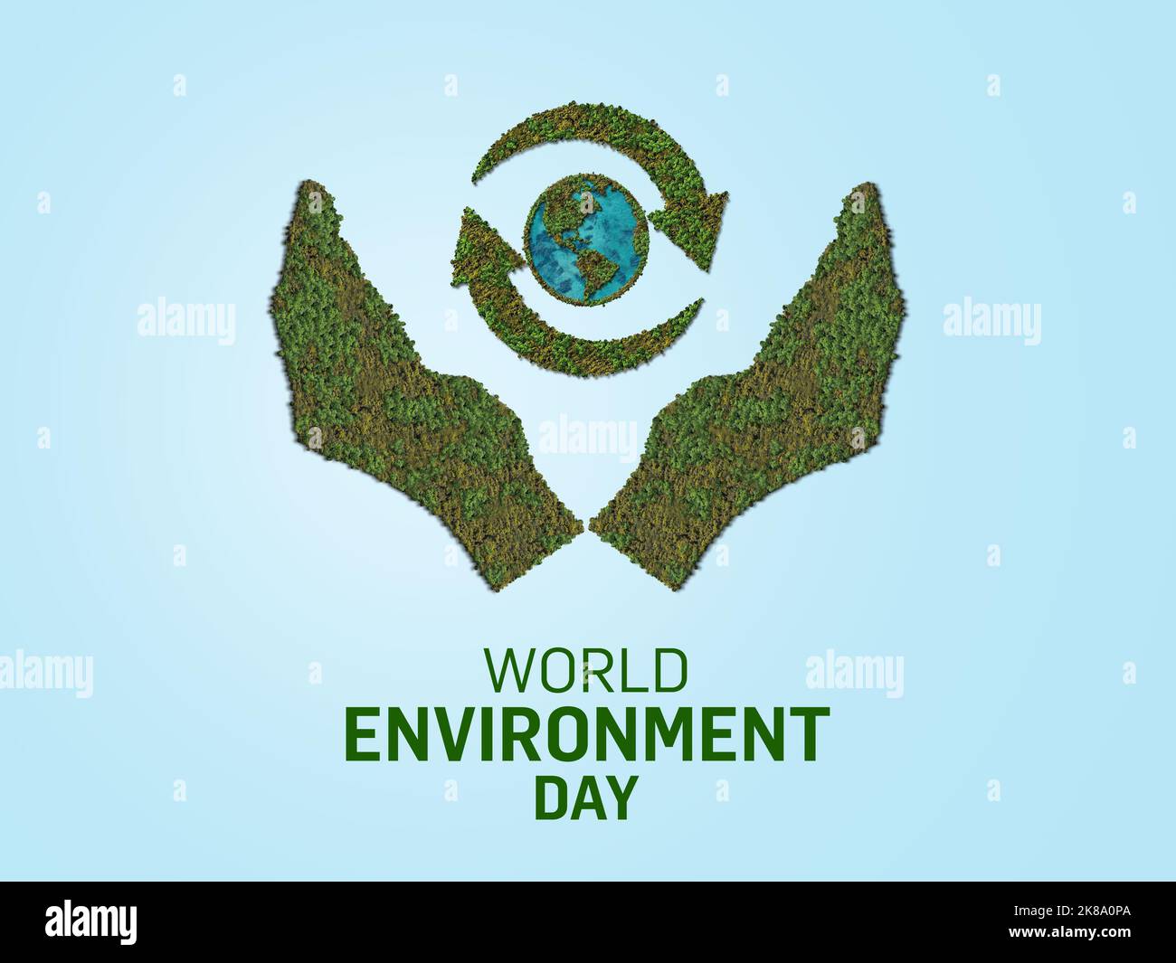 3D Hands holding green safety symbol. Save Earth concept. World ...