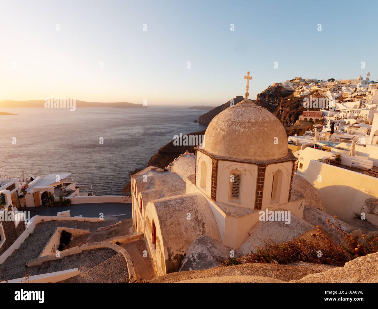 Sunset over St John the Theologian church in Fira with Caldera view ...